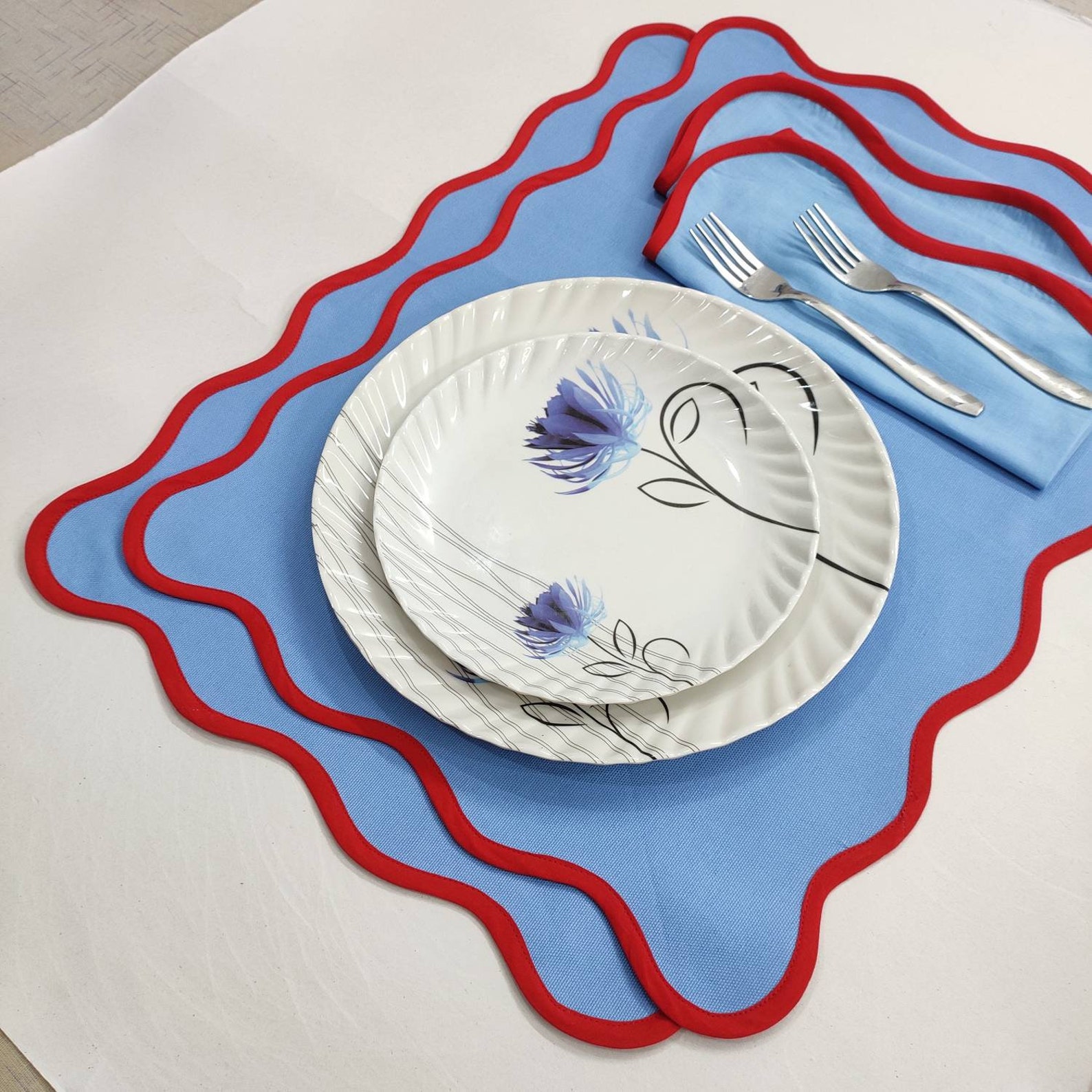 Table Mat Scallop Placemats and Napkins Light Blue table - Etsy