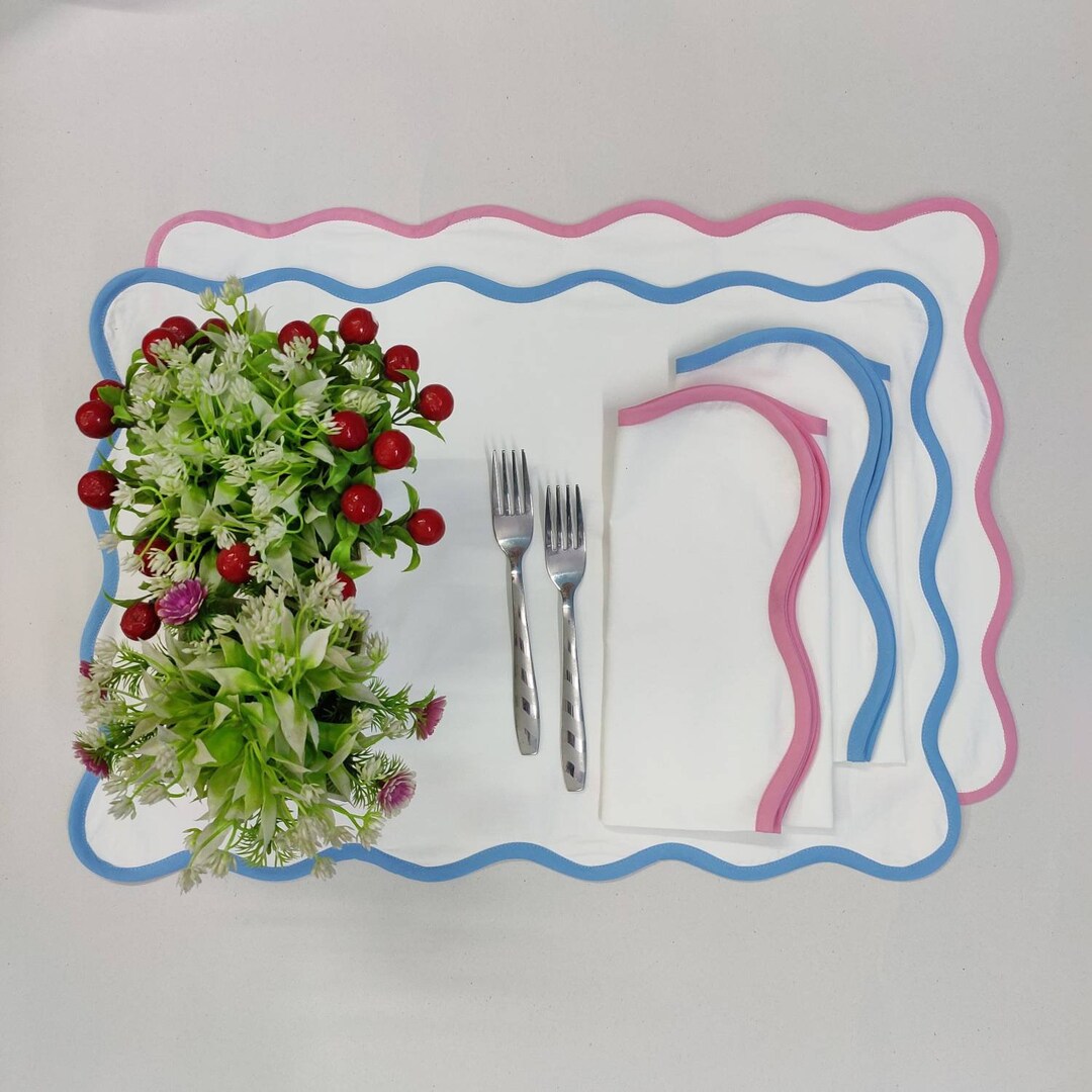 Table Linens Scalloped Edge Placemat Cotton Piping Placemats Wave Edge ...