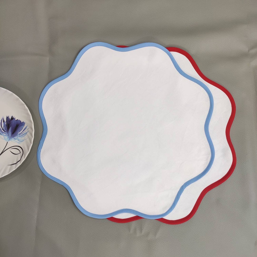 Table Linens Placemats White Piping Mats and Cotton Round Wave Scallop ...