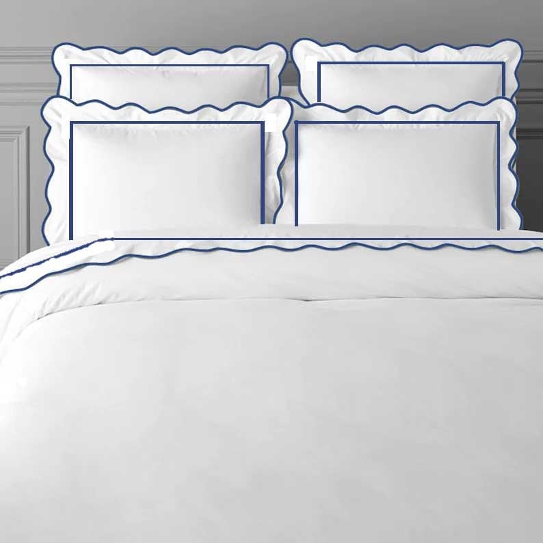 500 Thread Count White Cotton Percale Hotel Stitch Duvet Cover Set in ...