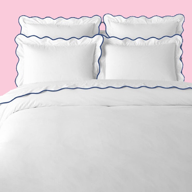 500 Thread Count White Cotton Percale Hotel Stitch Duvet Cover Set in ...