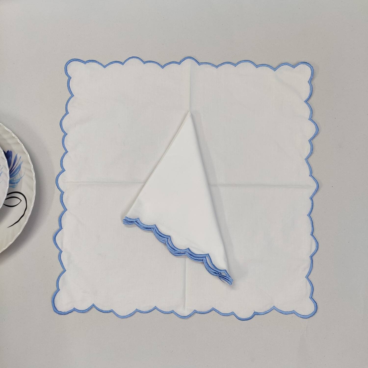 White linen cloth scallop napkins set Wedding napkins for | Etsy