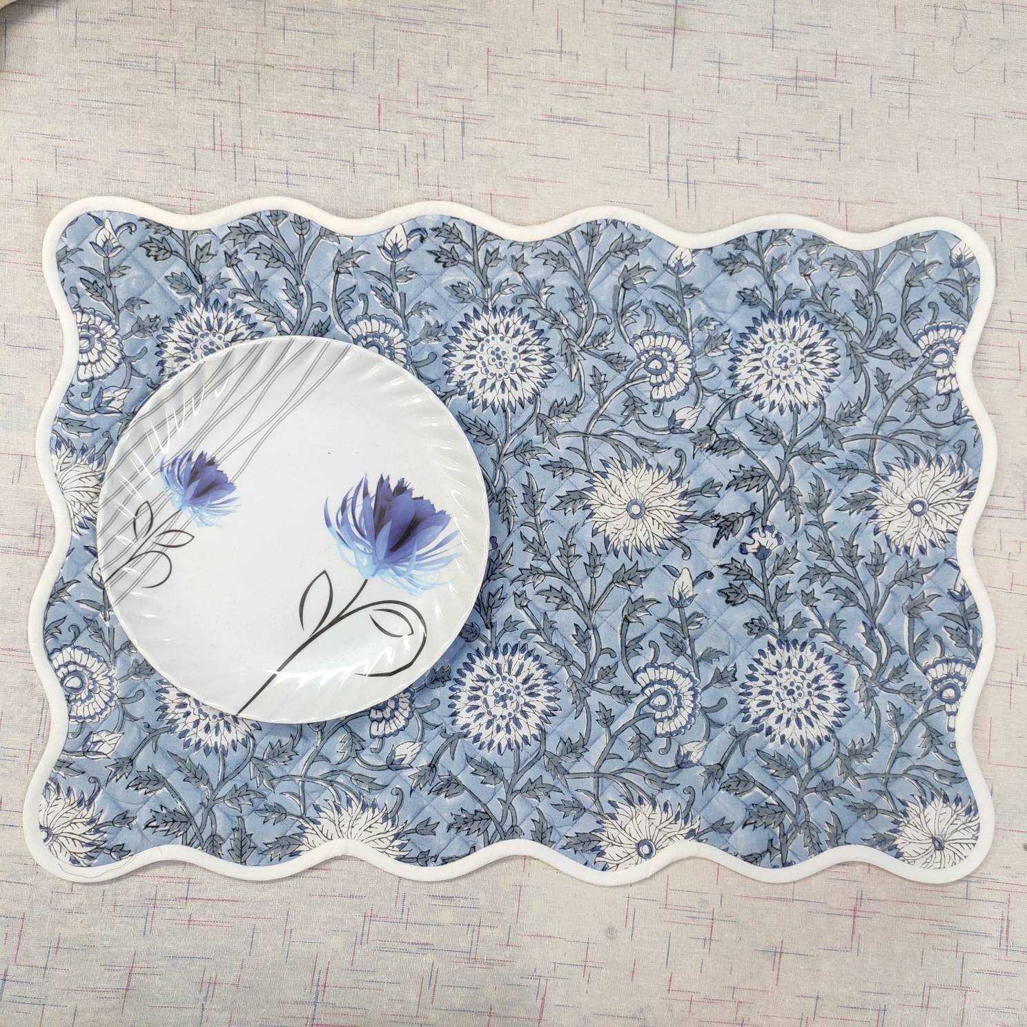 Blue Mat Floral 4 Napkins and 2 Cotton Table Quilted Wave - Etsy