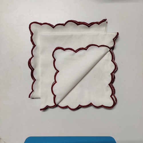 White Linen Cloth Scallop Napkins Set for Table Decor - Etsy