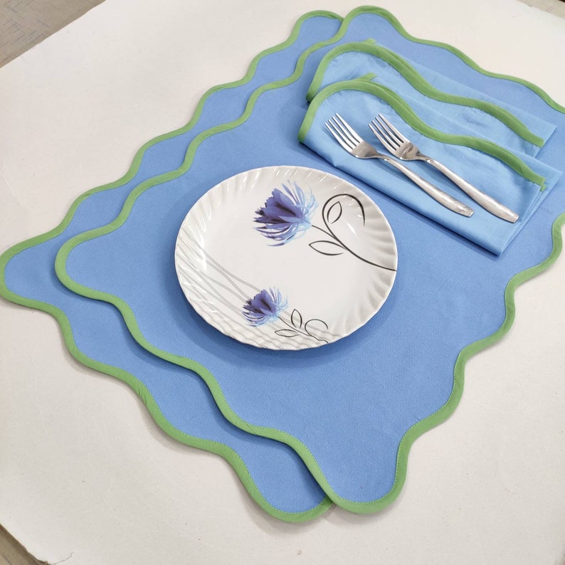 Table Mat Scallop Placemats and Napkins Light Blue table | Etsy