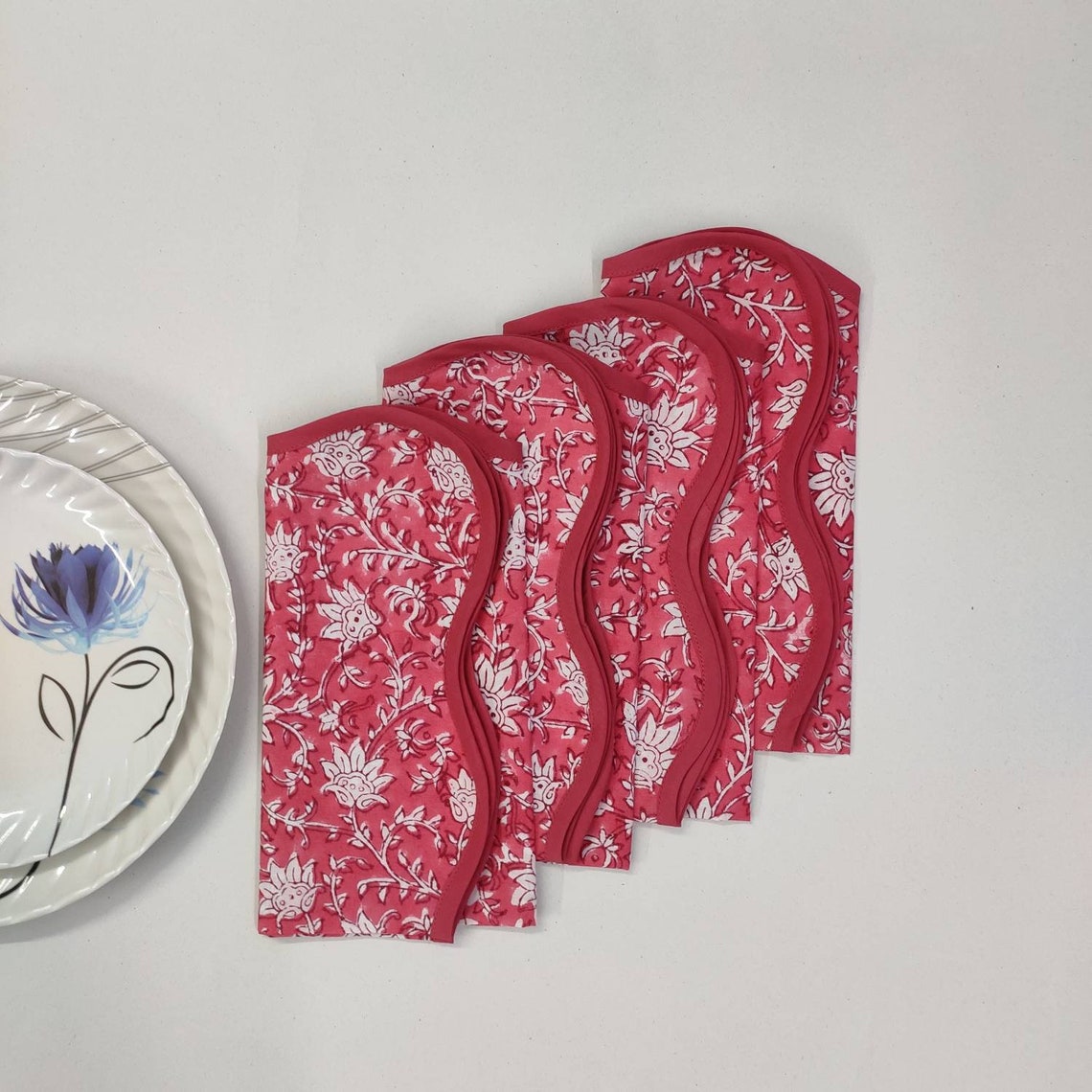 Wave scallop edge napkin Designer Cotton Piping Napkins Set | Etsy