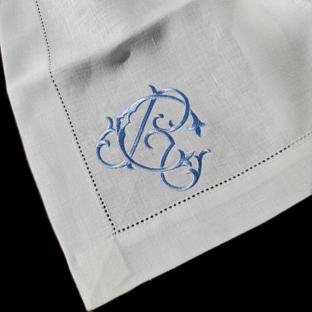 Luxurious Linen Napkins, Interlock Monogram Linen Napkin, Antique Linen Dinner Napkins ...