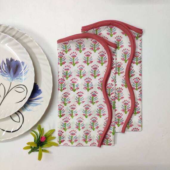 Wave Scallop Cloth Napkin Piping Block Print Indian Napkins - Etsy