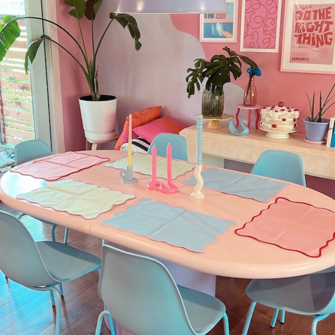 Table Linens Colorful Placemats, Piping Mats, Cotton Wave Scalloped ...