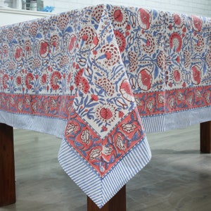 Pigeon Blue and Flamingo Pink on White Flower Design Hand Block Print ...