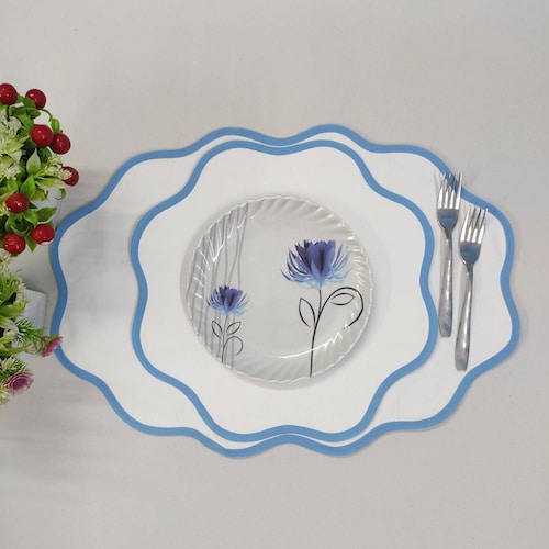 Table Linens Placemats White Piping Mats and Cotton Round Wave - Etsy