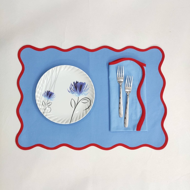 Table Mat Scallop Placemats and Napkins Light Blue table - Etsy
