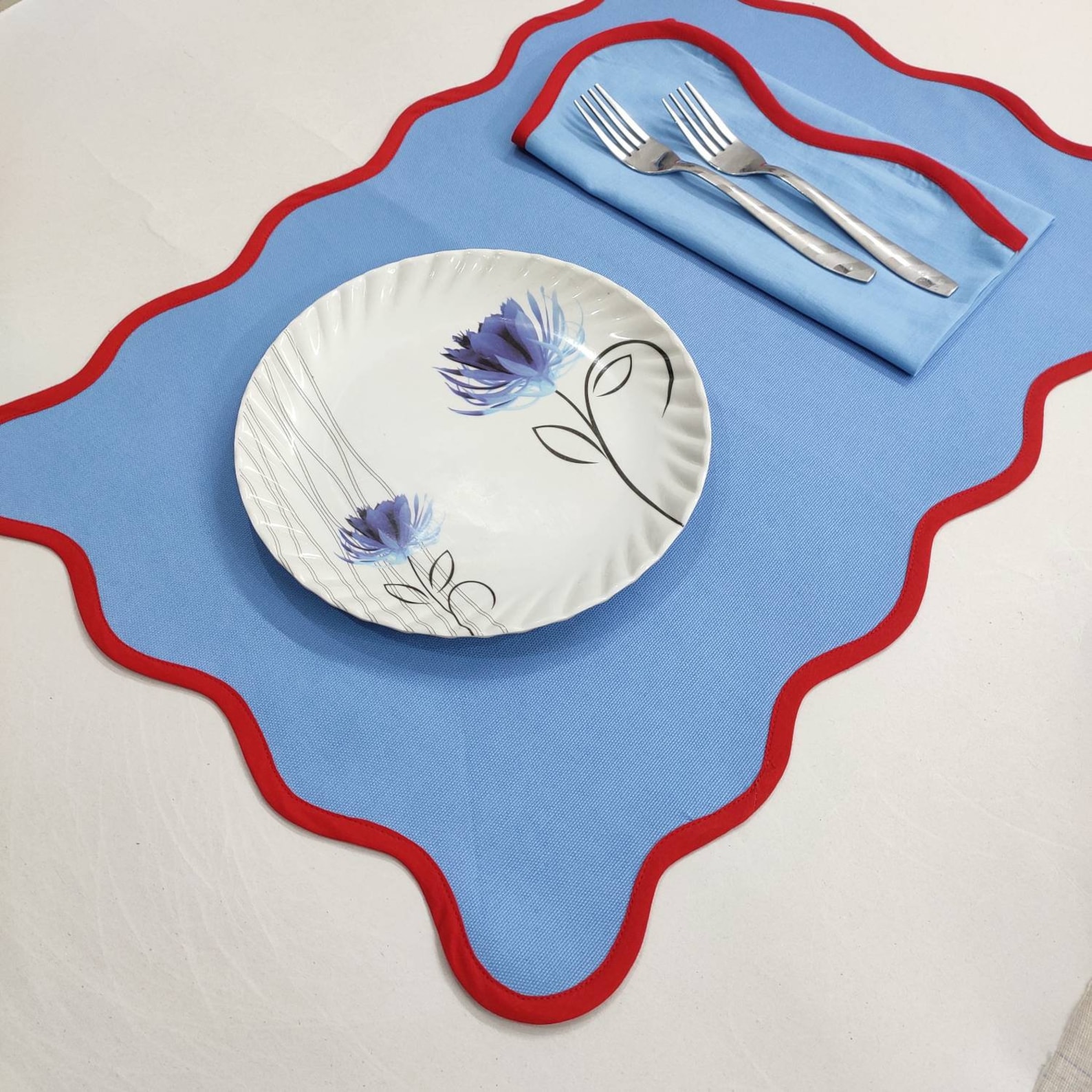 Table Mat Scallop Placemats and Napkins Light Blue table - Etsy