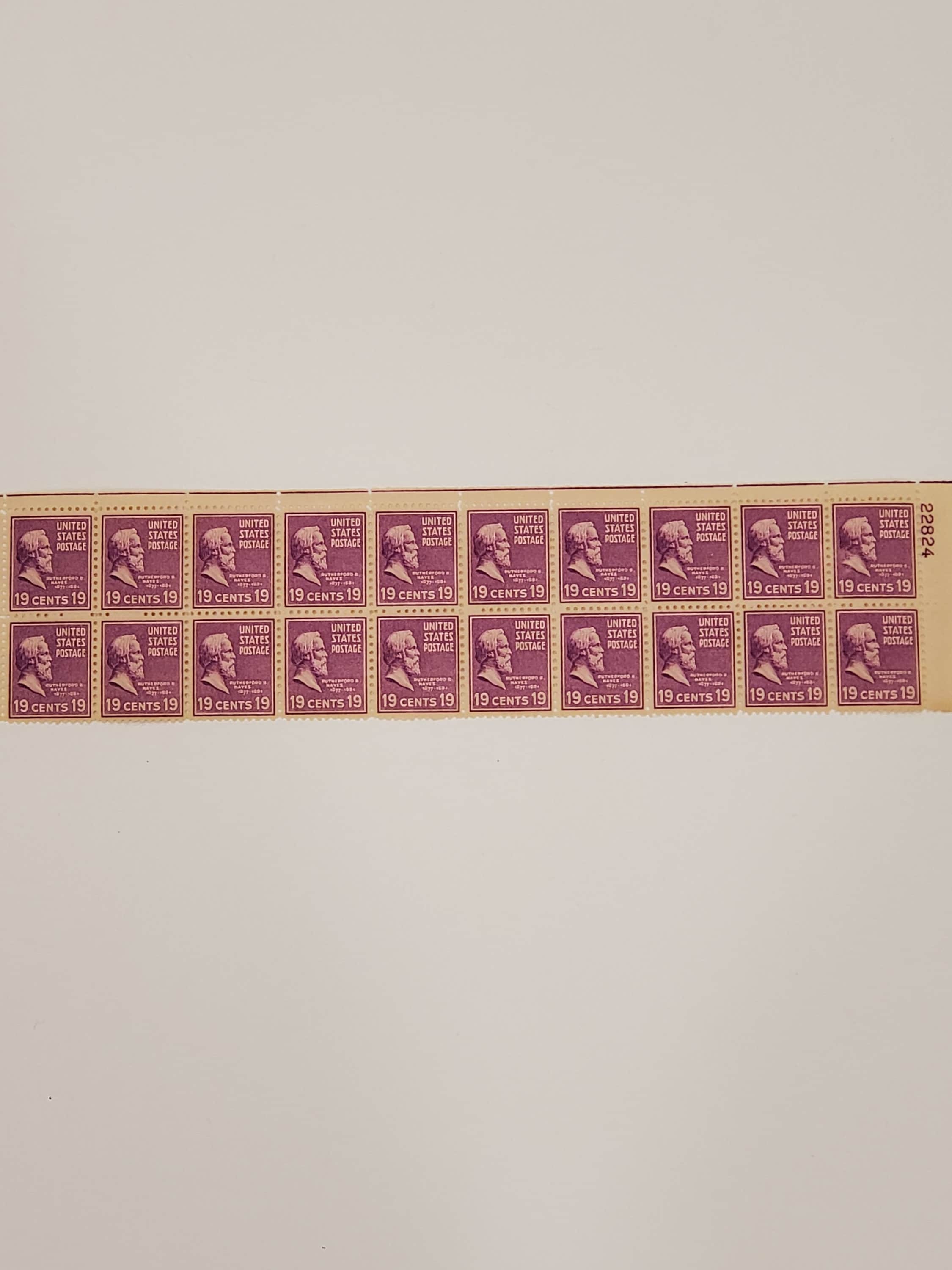 U.S. Stamp 19 Cent Hayes Presidential Series Scott 824 1938 Issue Block ...