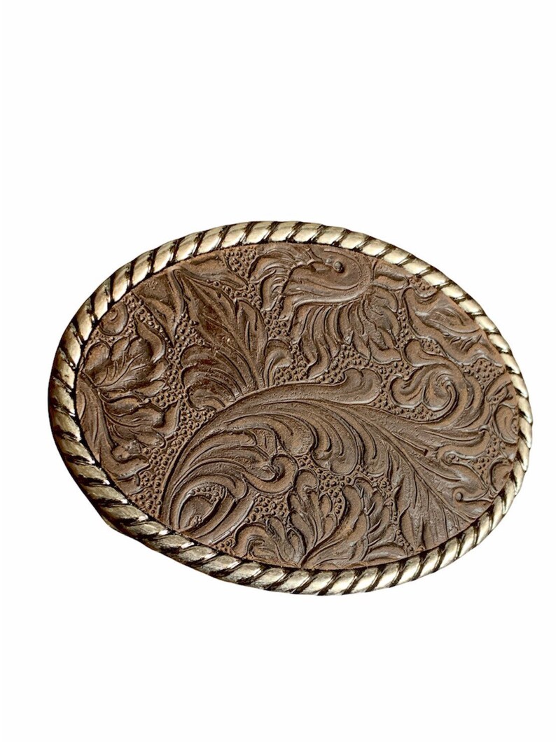 Embossed Leather Belt Buckle in Dark Brown Genuine Leather - Etsy