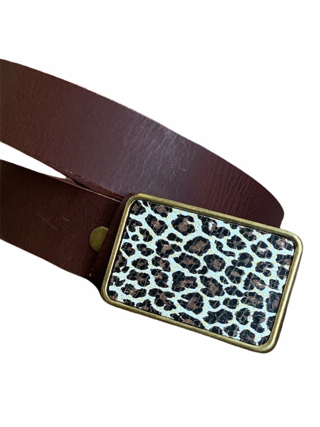 Leopard Print Leather Belt Buckle Antique Brass or Silver - Etsy
