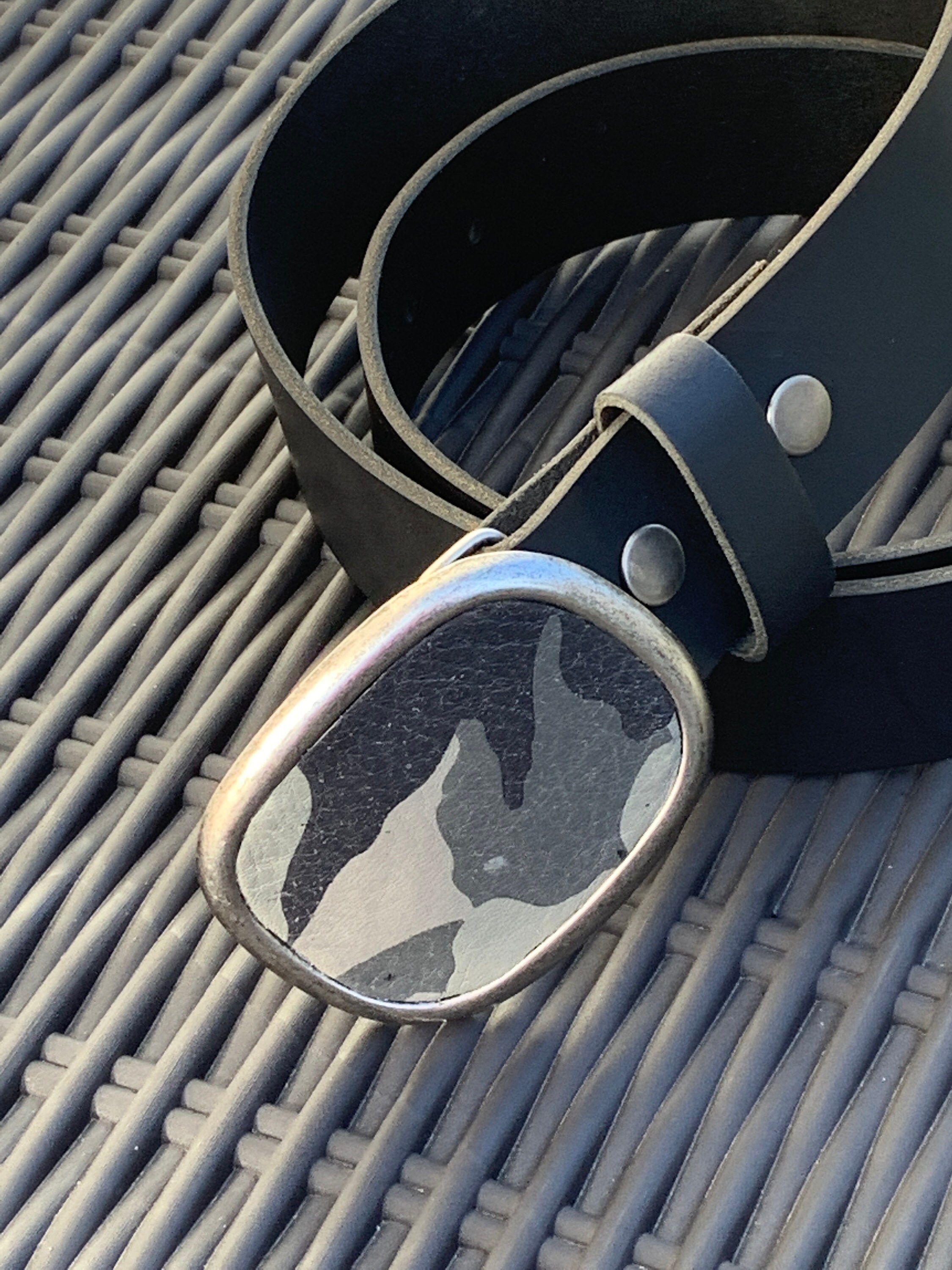 Gray Camouflage Leather Belt Buckle, Interchangeable Antique Silver ...