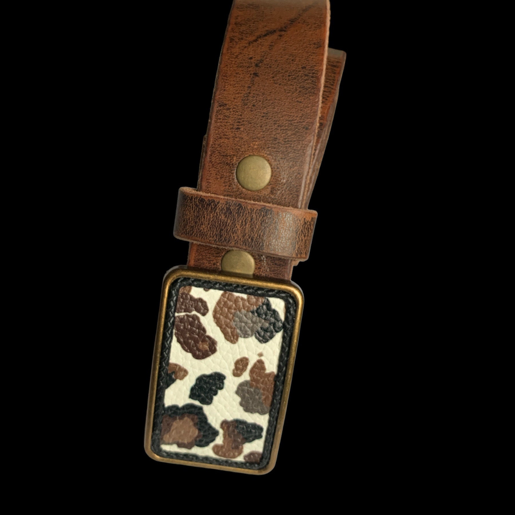 Cow Print Leather Belt Buckle Cheetah Print Antique Brass - Etsy