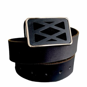 Geometric Leather Belt Buckle, Interchangeable, Antique Silver or Brass ...