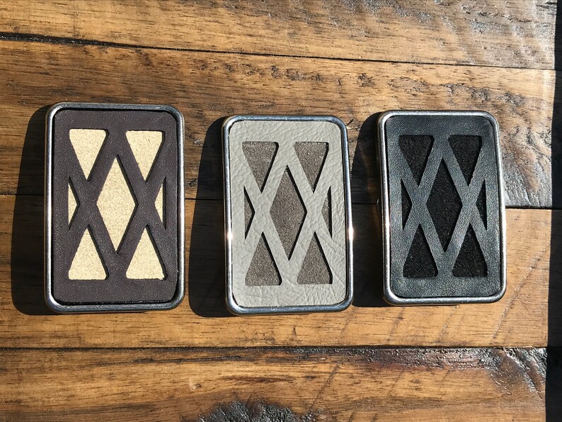 Geometric Leather Belt Buckle, Interchangeable, Antique Silver or Brass ...