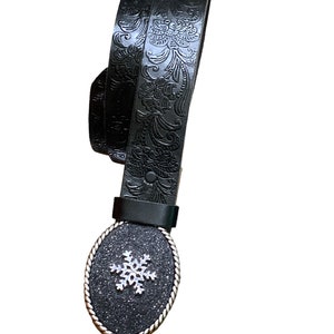 Snowflake Belt Buckle, Black Glitter Leather, Holiday Outfit - Etsy