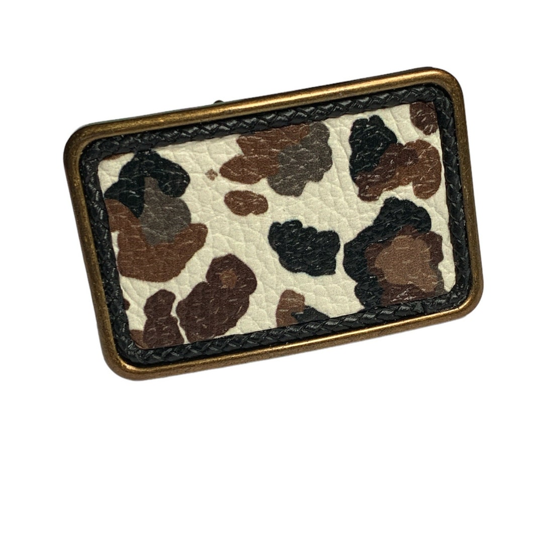 Cow Print Leather Belt Buckle, Cheetah Print Antique Brass Buckle With ...