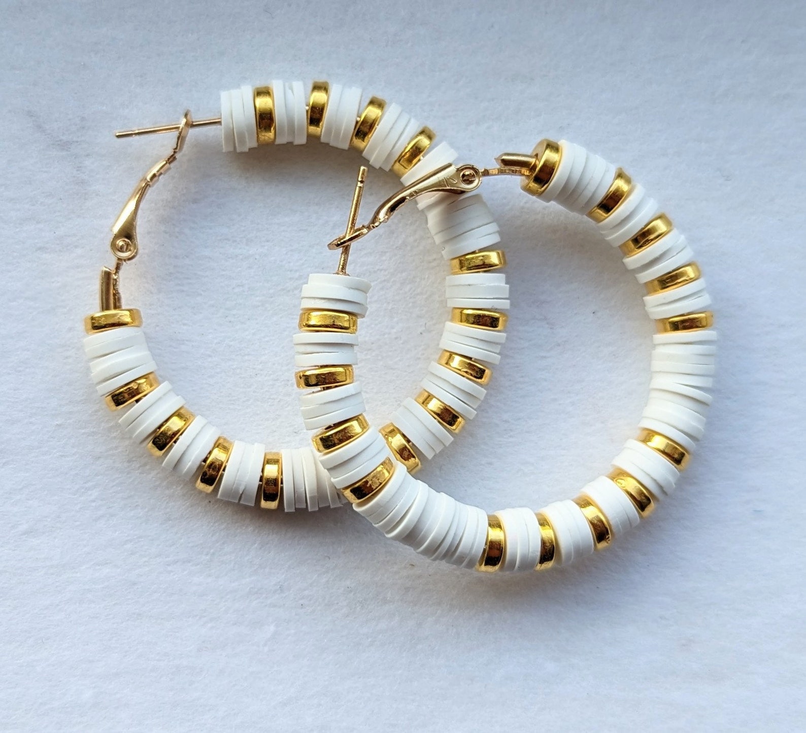 Gold and Heishi Clay Bead Hoop Earrings// Handmade Jewelry// - Etsy