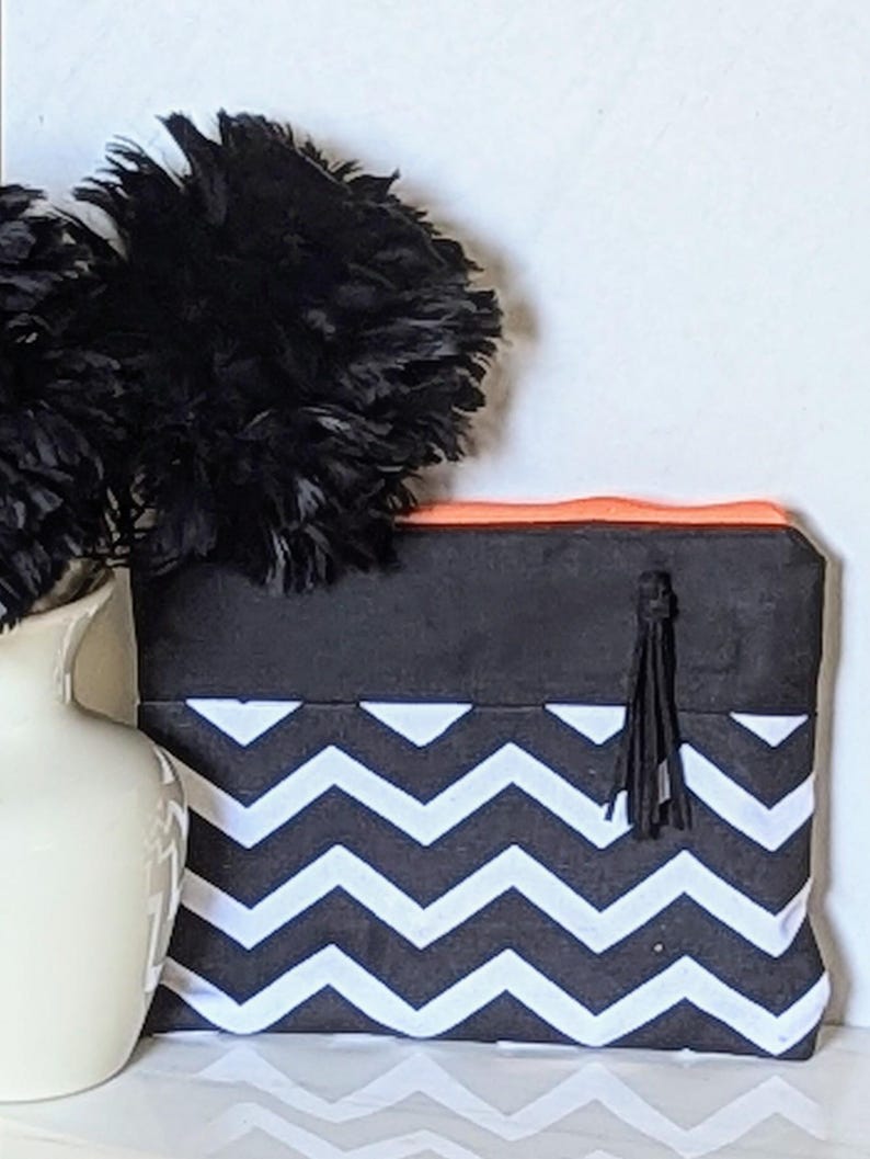Black and White Bag//chevron Pouch// Women's Cosmetic Bag// Halloween ...