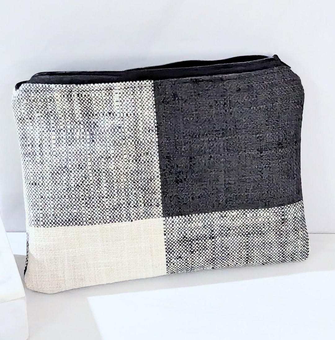 Black and White Zipper Pouch// Buffalo Check Bag// Cosmetic Bag// Boho ...