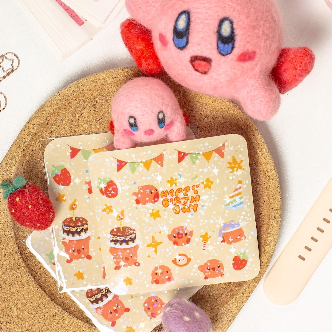 Kirby Birthday Star Sparkle Sticker Sheet - Cute Paper Stickers ...