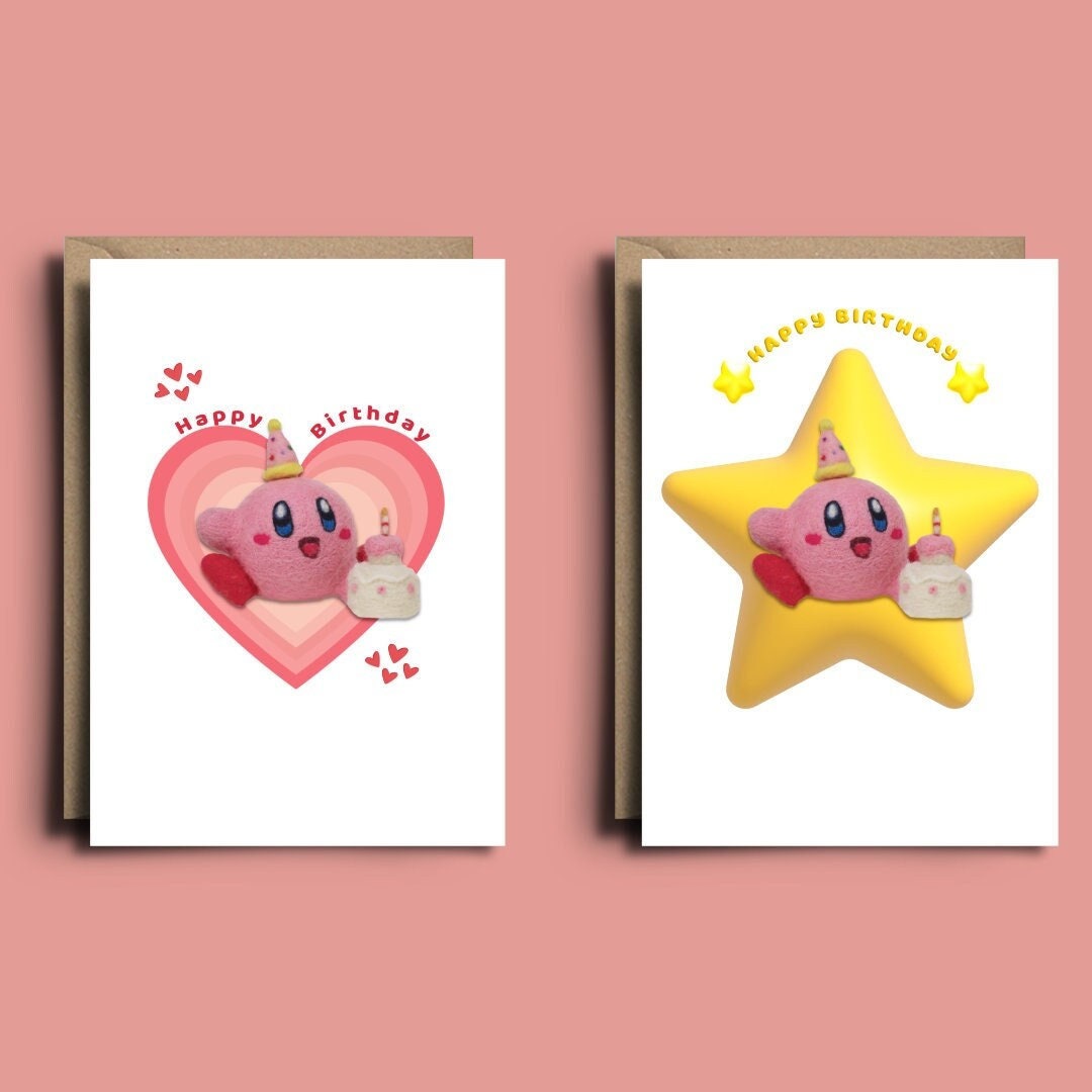 Kirby Birthday Card for Nintendo Kirby Lover Birthday Card for Gamer ...