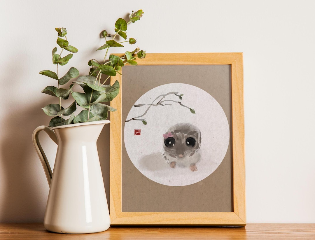 Sad Hamster Meme, Big Eyes Sad Hammy W/ Pink Bow, Ink Painting A5 Art ...