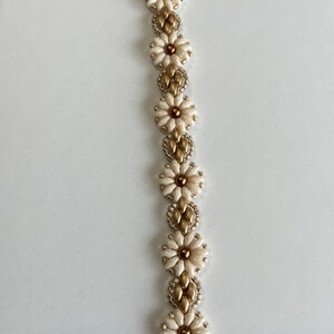 Cream & Gold Bracelet / Daisy Chain / Handmade Beaded / Czech Superduo ...
