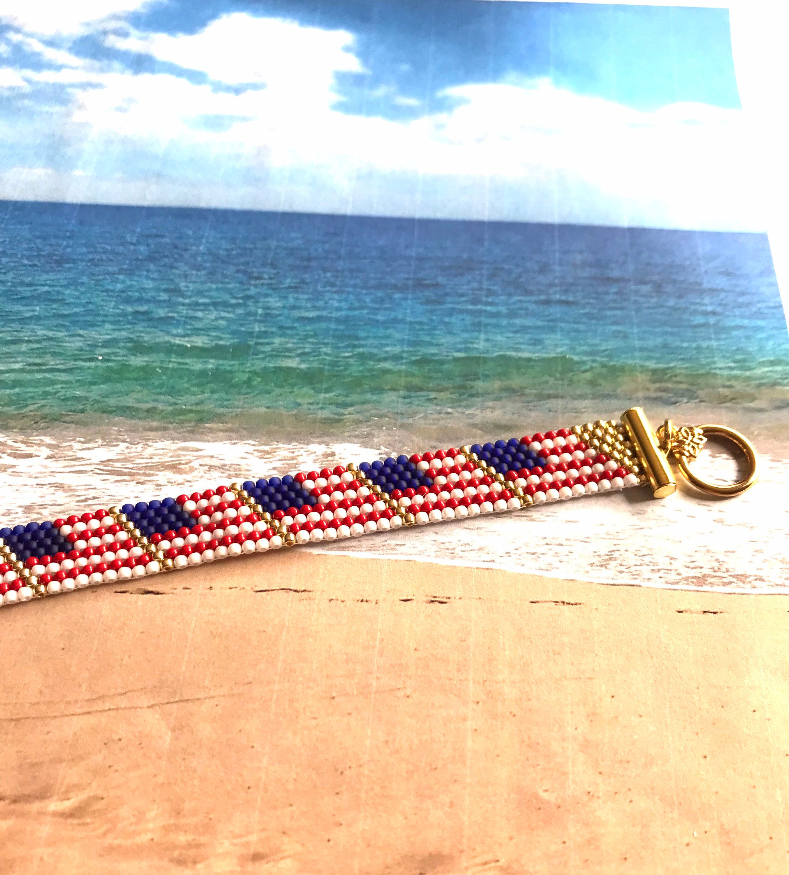 Flat USA Flag Bracelet / Patriotic Jewelry / Handmade Bracelet ...