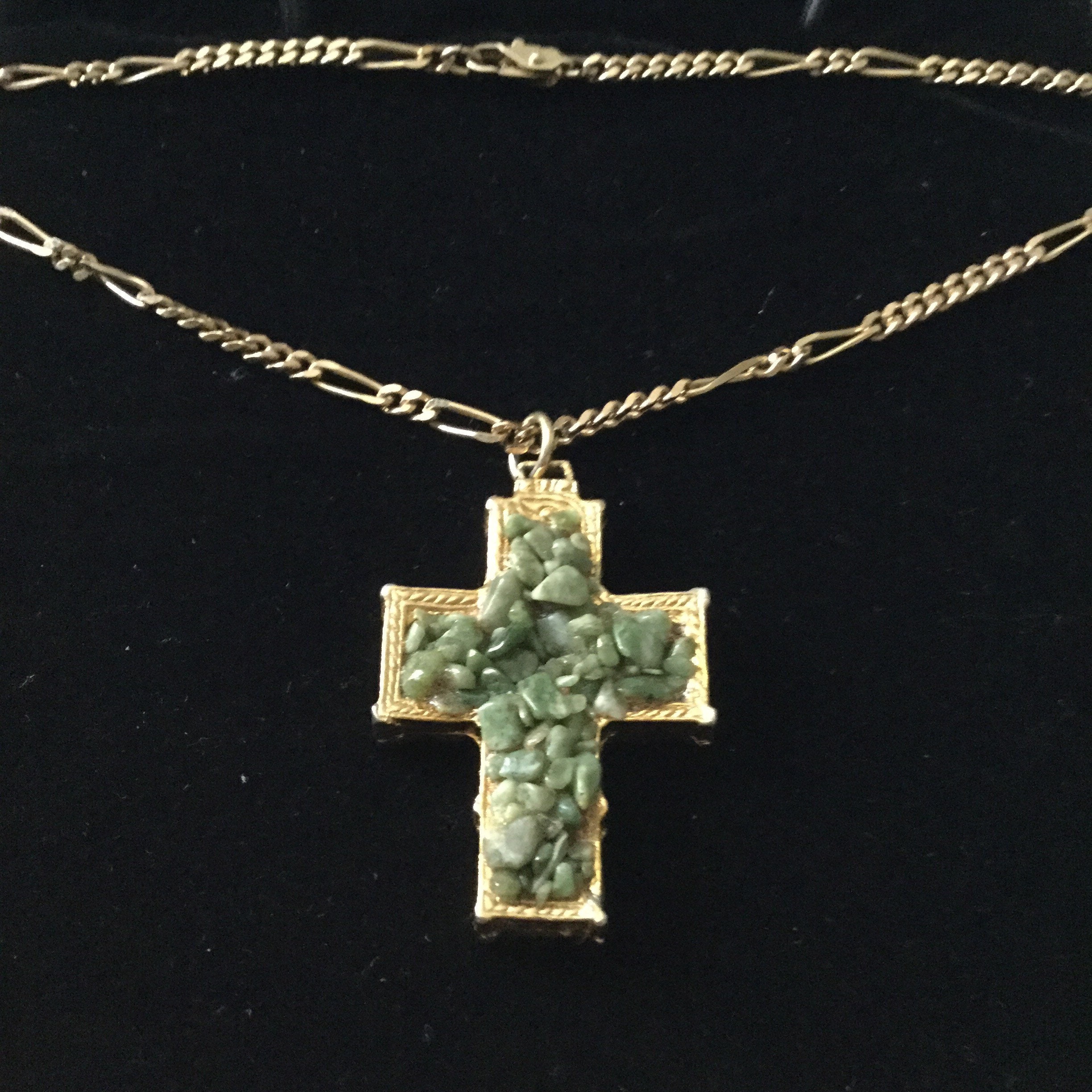 VINTAGE JADE CARVED Gold Plated Huge Cross Pendant Chain - Etsy