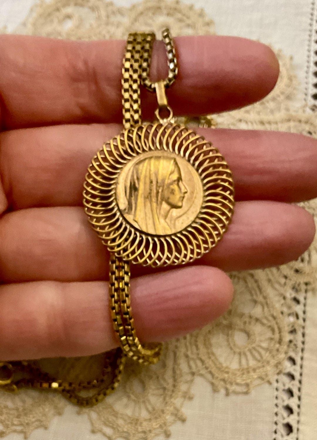 1930s FRANCE MEDAILLON CHAIN Necklace Gold Plated- Stunning Antik Jewel ...