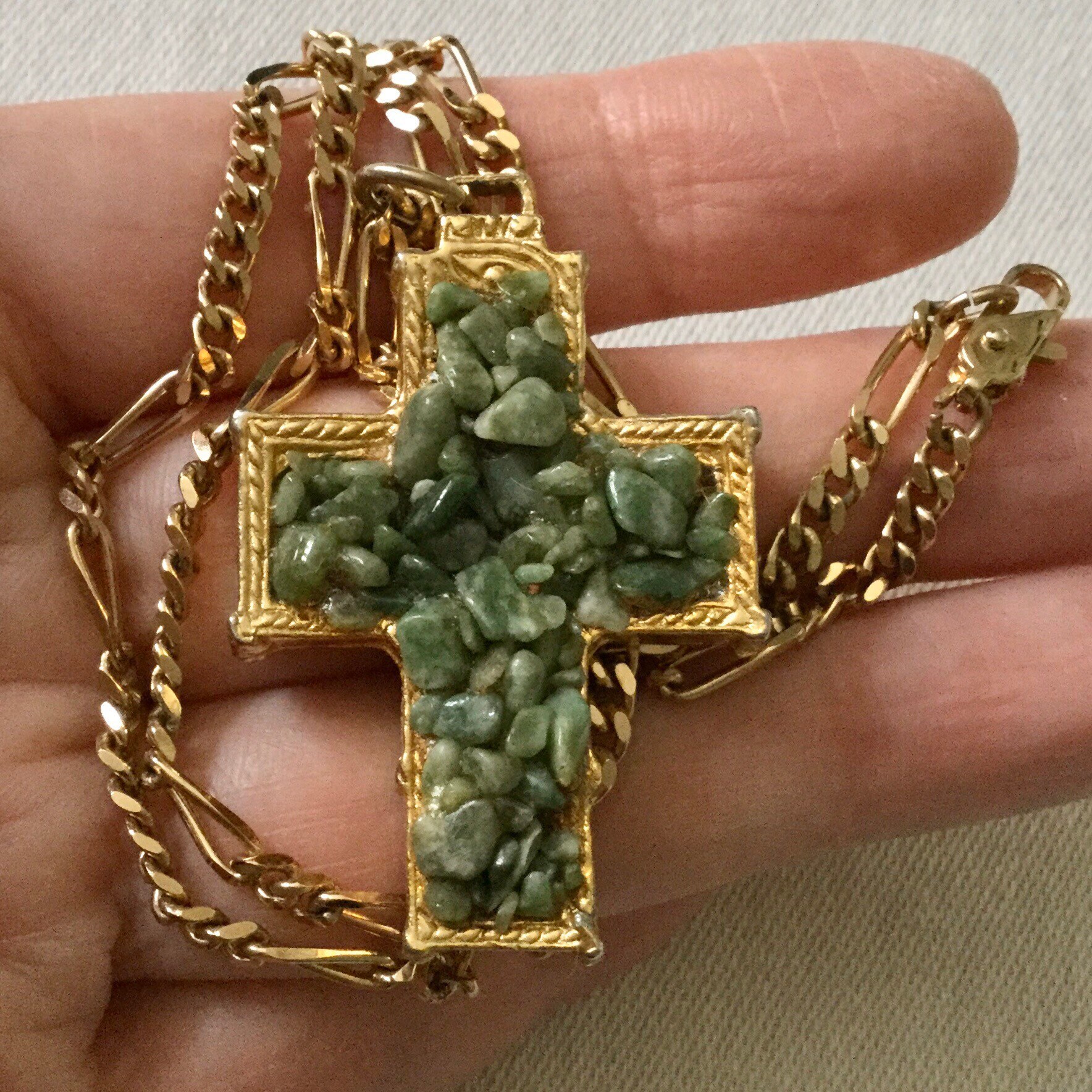 VINTAGE JADE CARVED Gold Plated Huge Cross Necklace Chain | Etsy