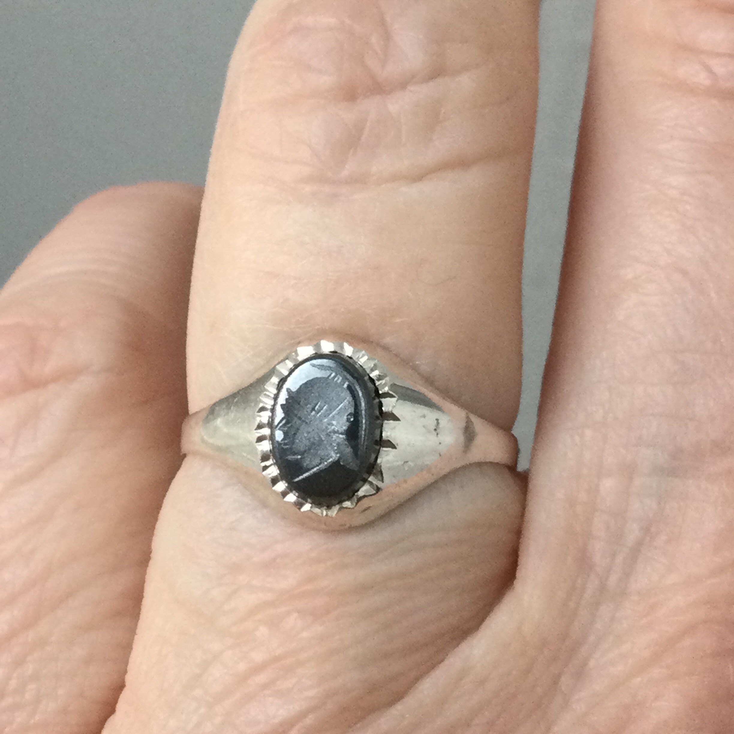 Vintage GENUINE CARVED INTAGLIO Silver Ring - Art Deco Nice Jewel- Hard ...