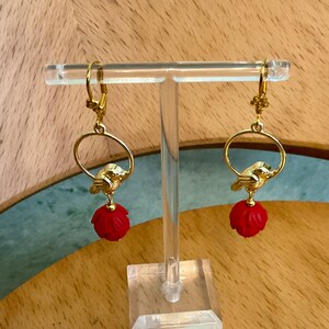BIRD CARVED CINNABAR Long Vintage Earrings- Cinnabar Style- Haute ...