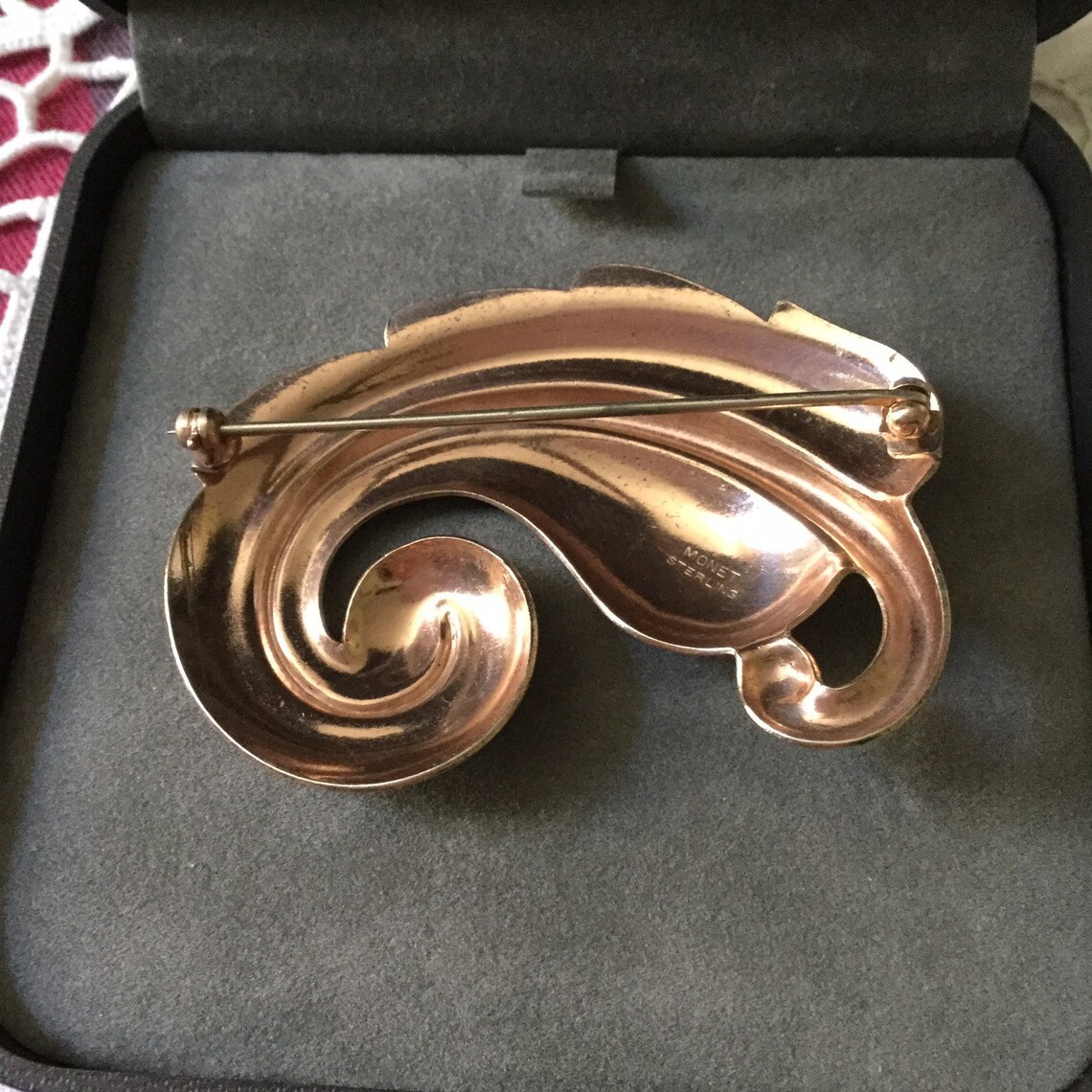 MONET STERLING Rose Gold Sterling Vermeil Vintage Brooch- Signed Monet ...
