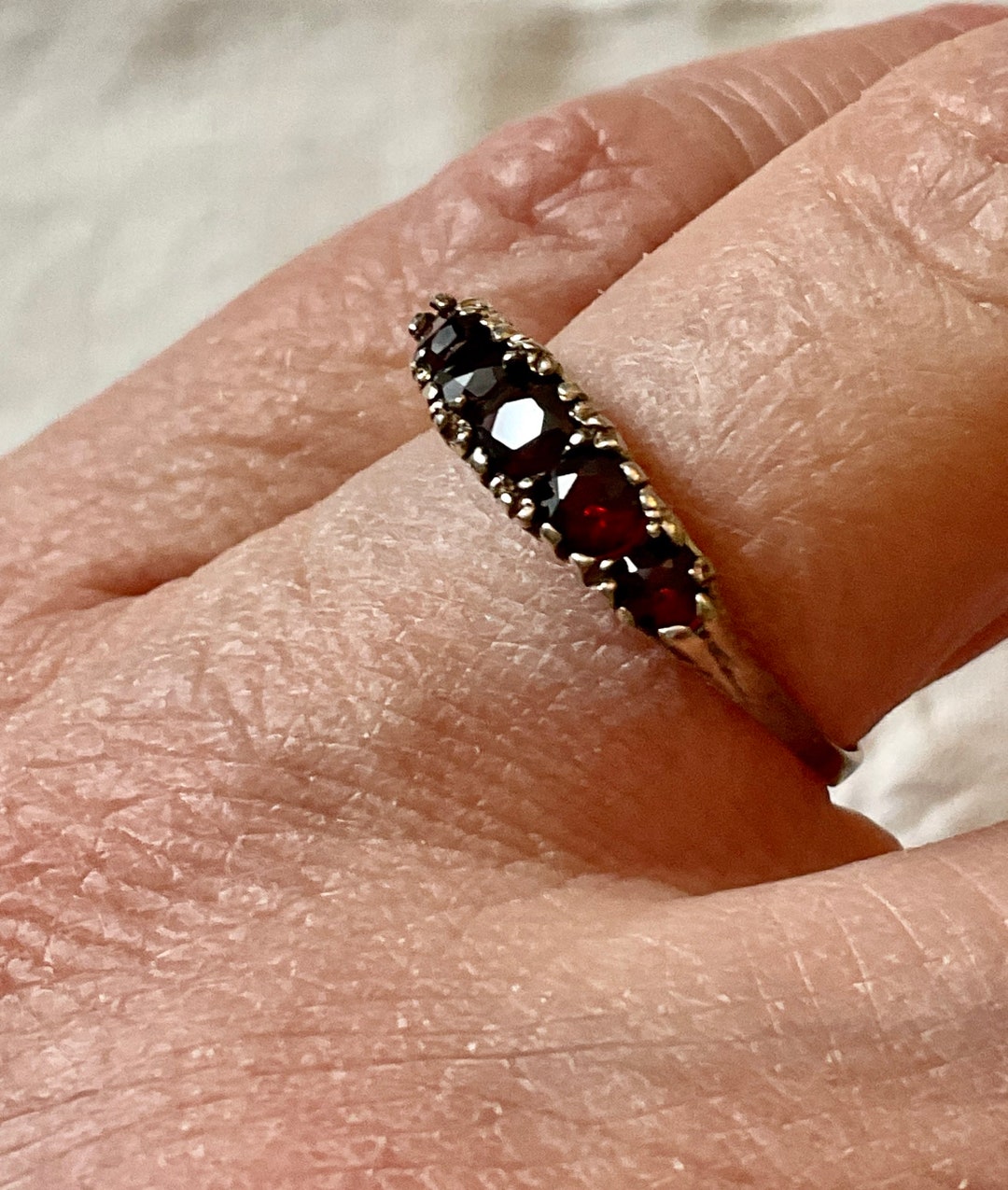 19th Old Cut GARNET Sterling Antik Ring- Stunning Victorian Design Ring ...