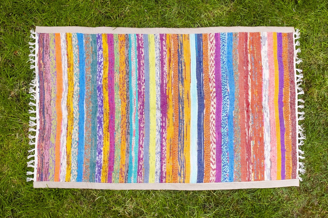 Handmade Recycled Fabric Doormat: Colorful Striped Rug (L 41 X W 25 ...