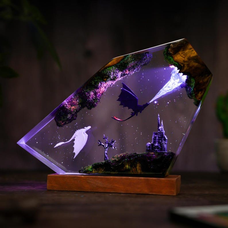 Flying Toothless and Light Fury Resin Lamp, Handmade Resin Epoxy Lamp ...