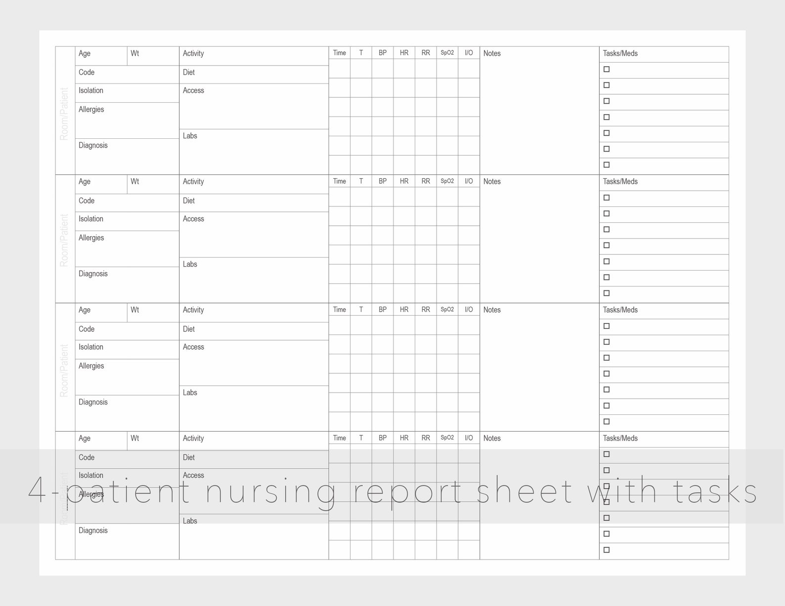 4 Patient Nursing Report Sheet With Tasks - Etsy