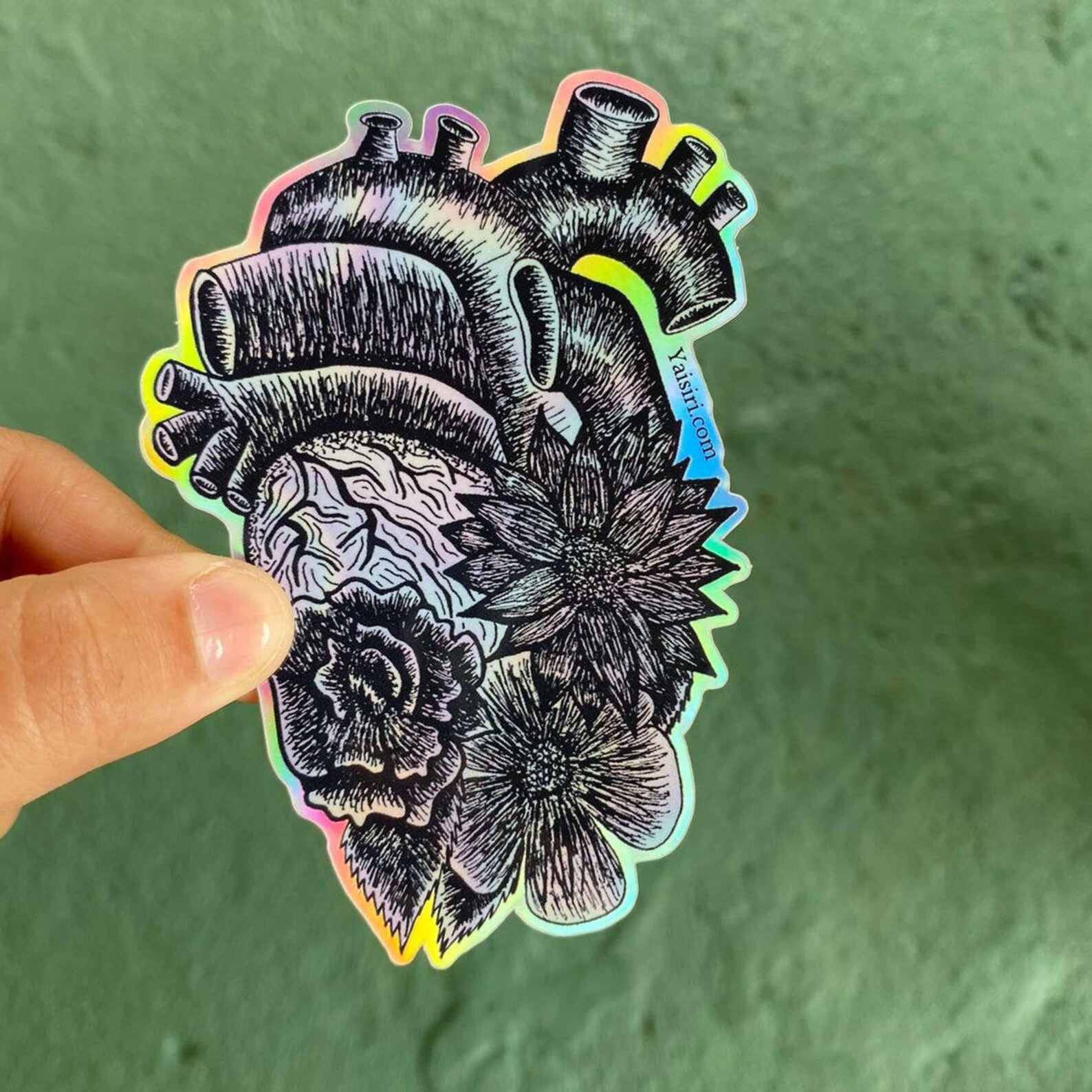 Sticker Holográfico, Corazón Humano de Flores - Etsy España