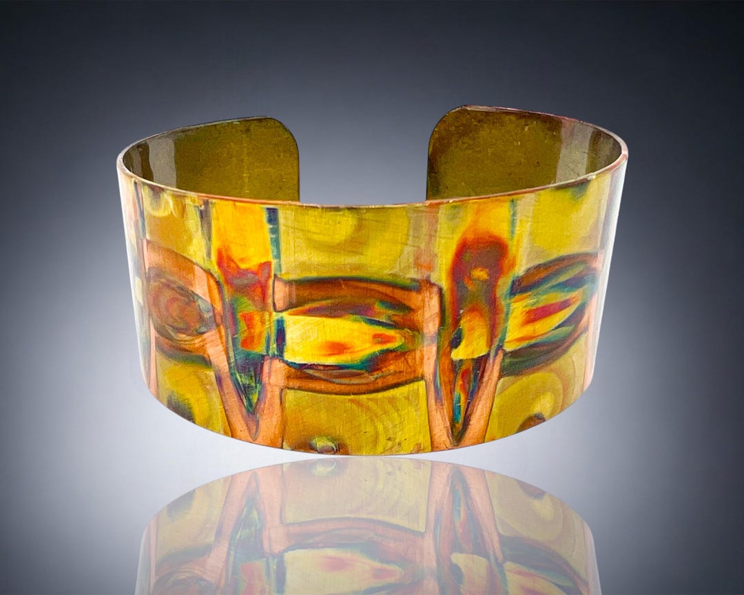 Flame Painted Torch Colored Copper Metal Cuff Bracelet Chunky 1 Inch ...