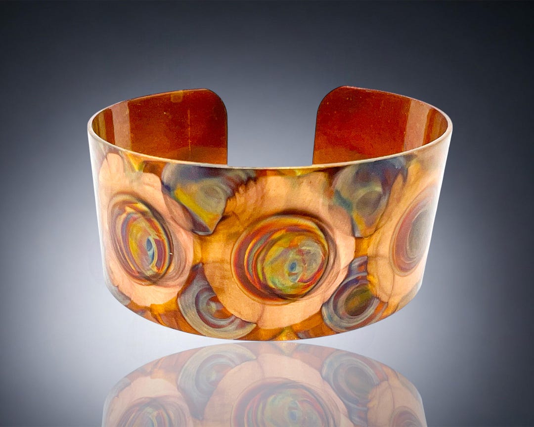 Flame Painted Torch Colored Copper Metal Cuff Bracelet Chunky 1 Inch ...