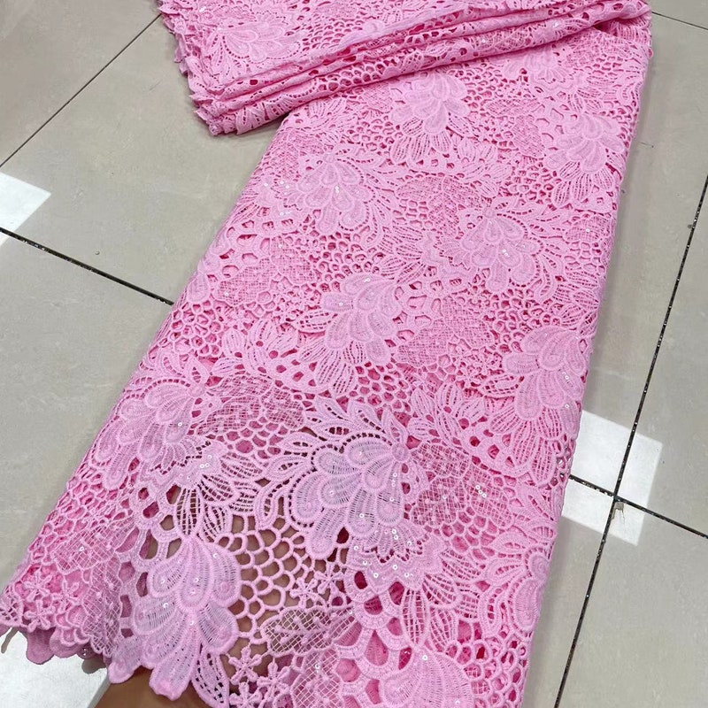 Pink Lace Fabric - Etsy UK