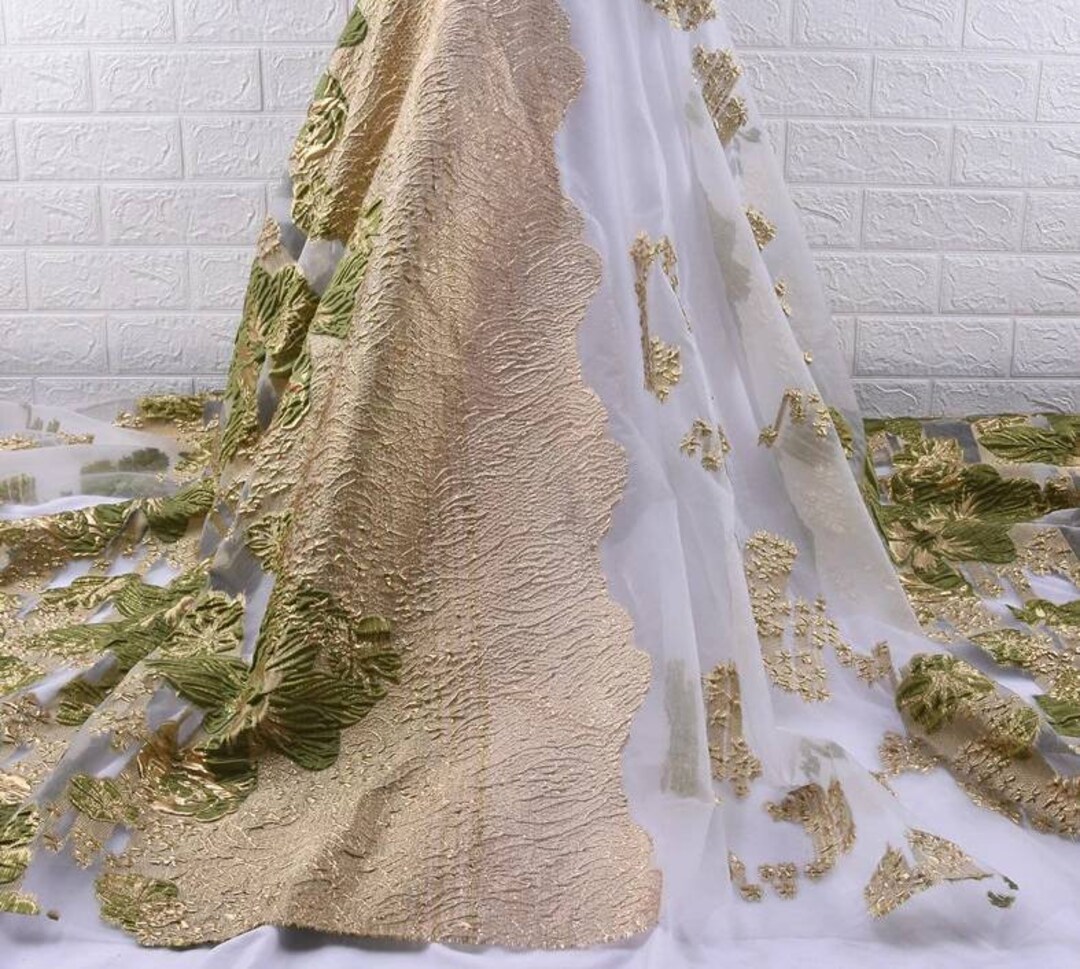 New Arrival Latest African Lace Fabric 5 Yards Nigerian Gilding Cyan ...
