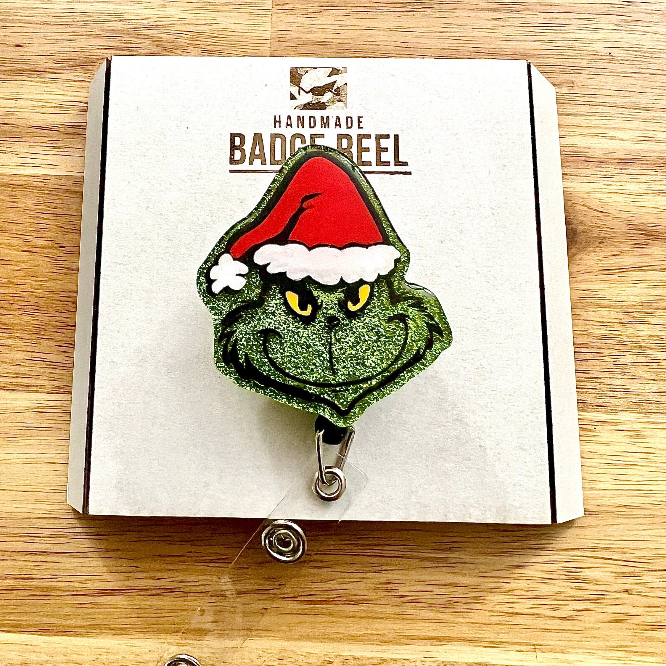 Grinch ID Badge Reel | Grinch Christmas ID Holder, Glitter Badge Reel ...